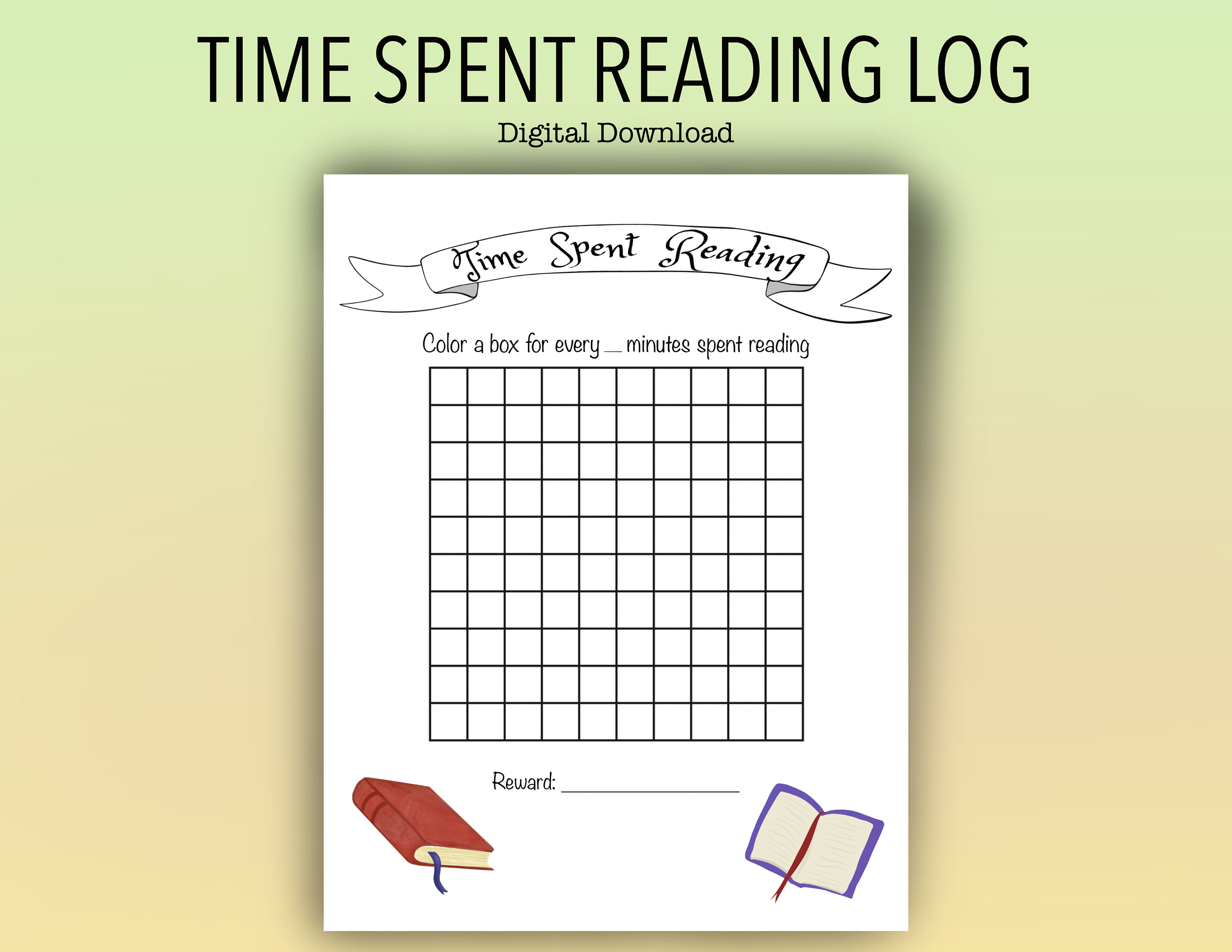 Printable Reading Log / Time Spent Reading / Minutes Read / Chart - Etsy