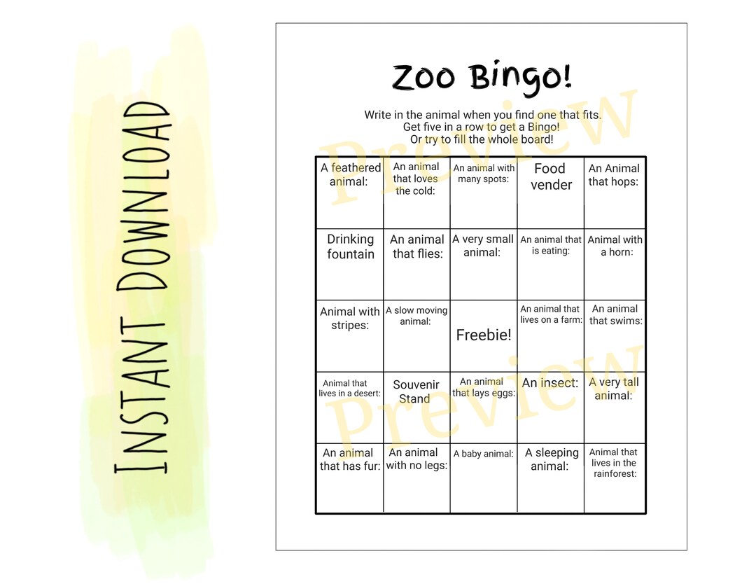 Kids Printable Zoo Bingo / Animal Bingo Game / Zoo Activity / Instant ...