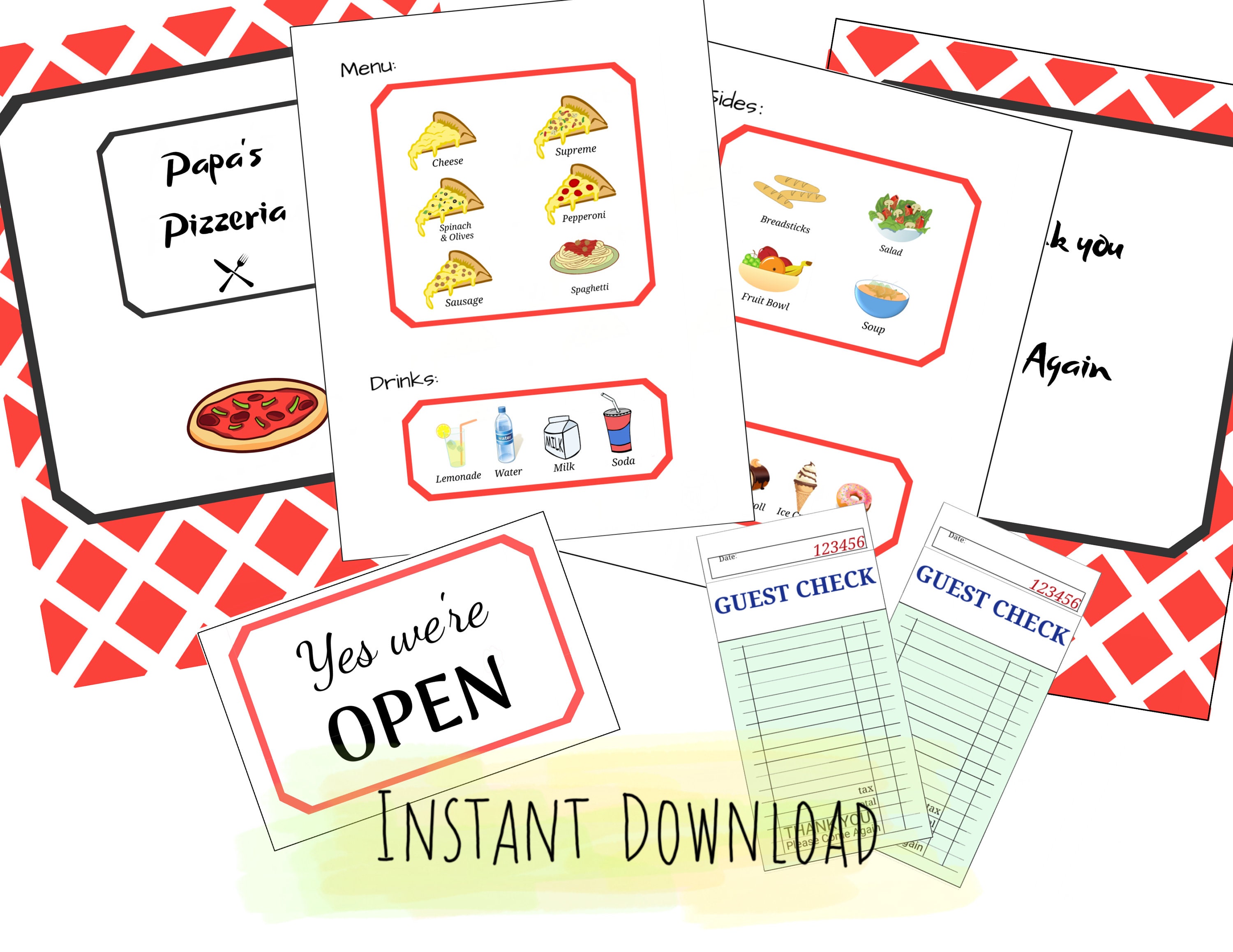 Kids Printable Restaurant Pizza Menu/ Pizzeria / Pretend Play - Etsy