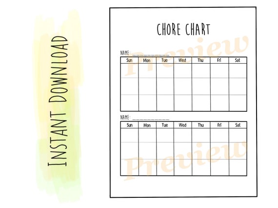 Kids Printable Chore Chart for Two / Daily Chores / Blank | Etsy