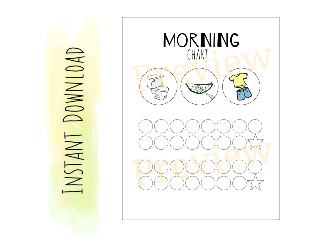 Kids Printable Morning Routine Reward Chart/ Brush Teeth/ Get Dressed ...