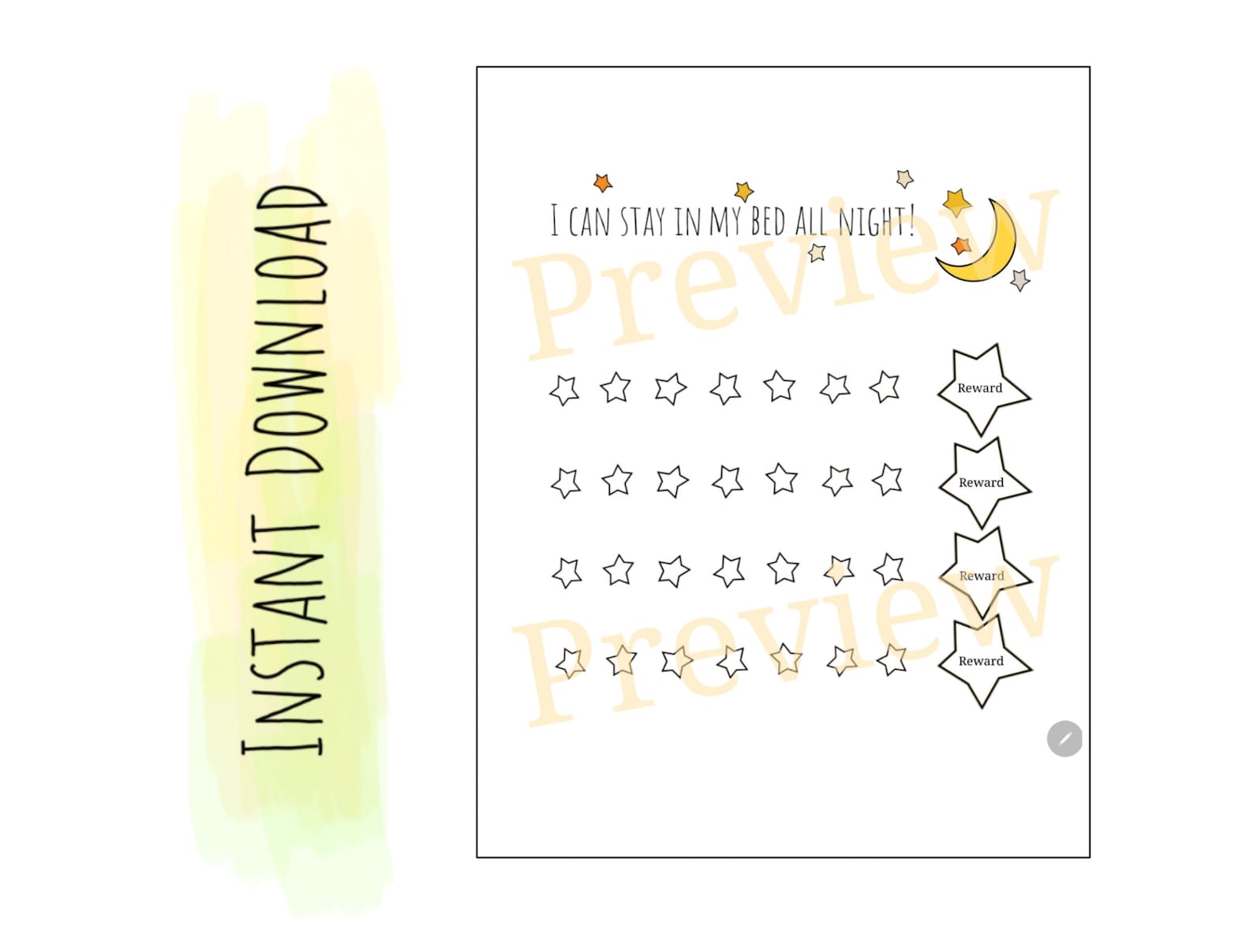 Kids Printable Stay in Bed Reward Chart / Night Time Sticker Prize ...