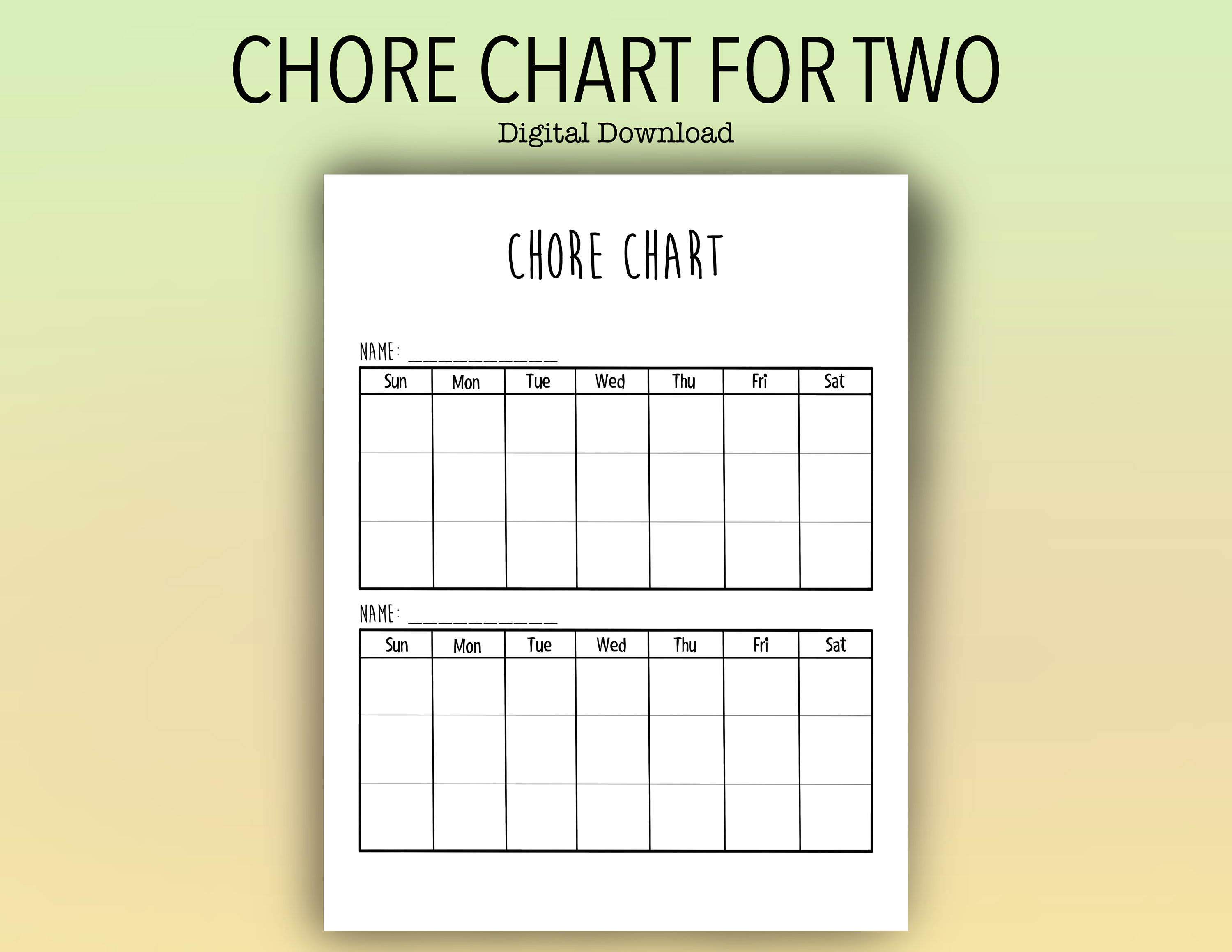 Kids Printable Chore Chart for Two / Daily Chores / Blank Reward Chart ...