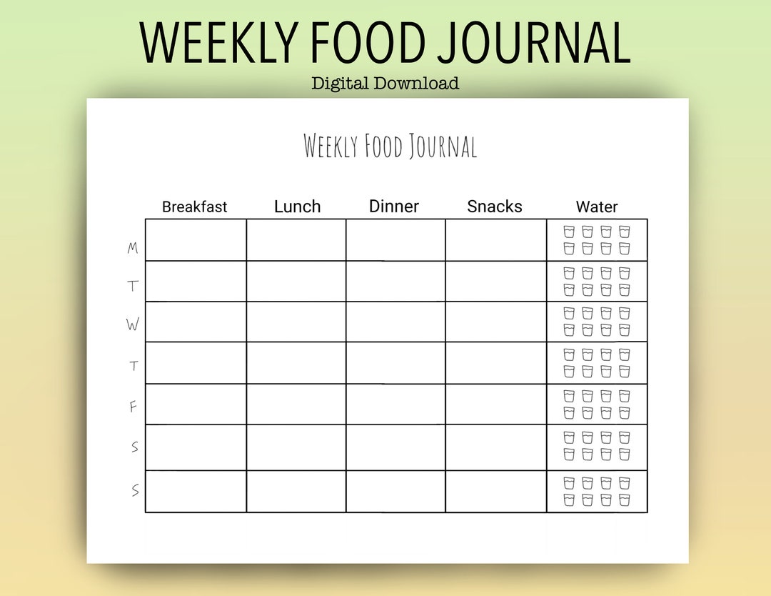 Printable Weekly Food Log / Meal Journal / Weight Tracker - Etsy