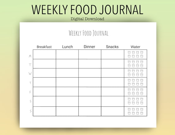 Printable Weekly Food Log / Meal Journal / Weight Tracker - Etsy