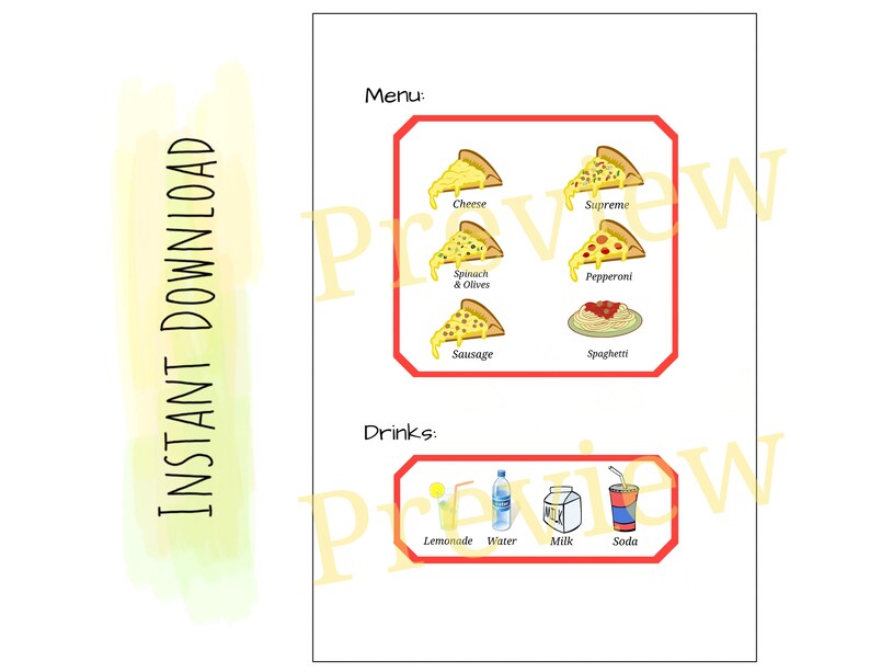 Kids Printable Restaurant Pizza Menu/ Pizzeria / Pretend Play - Etsy