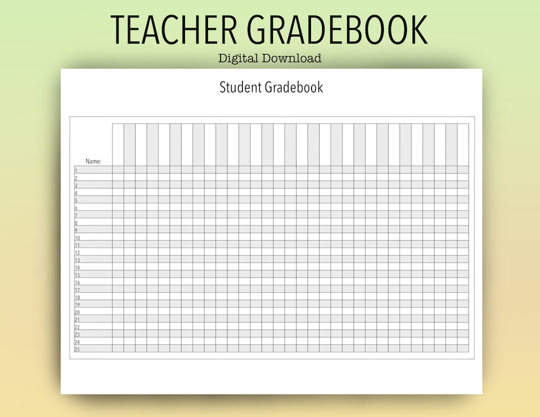 Printable Teacher’s Gradebook / Student Grade Tracker / - Etsy