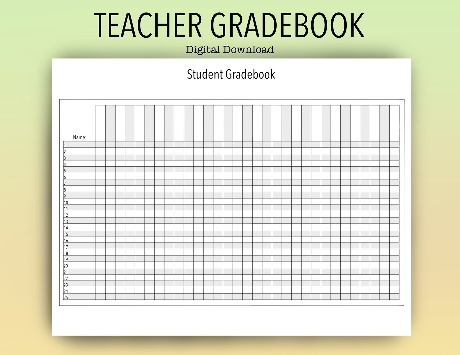 Printable Teacher’s Gradebook / Student Grade Tracker / - Etsy