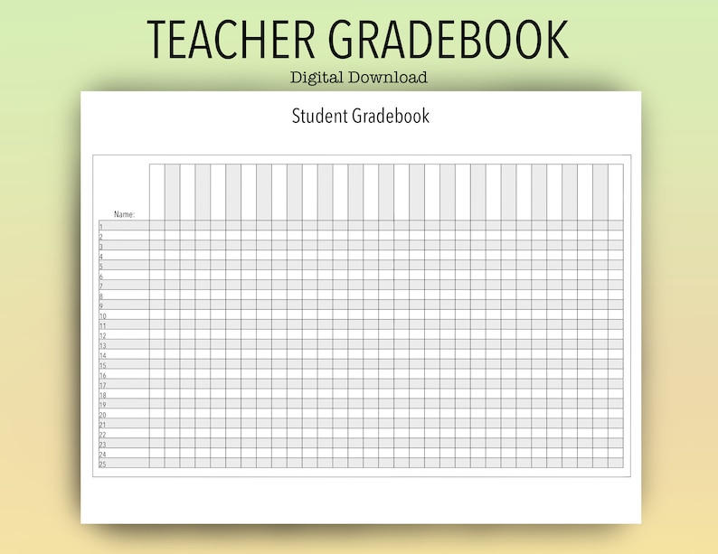 Printable Teacher’s Gradebook / Student Grade Tracker / - Etsy