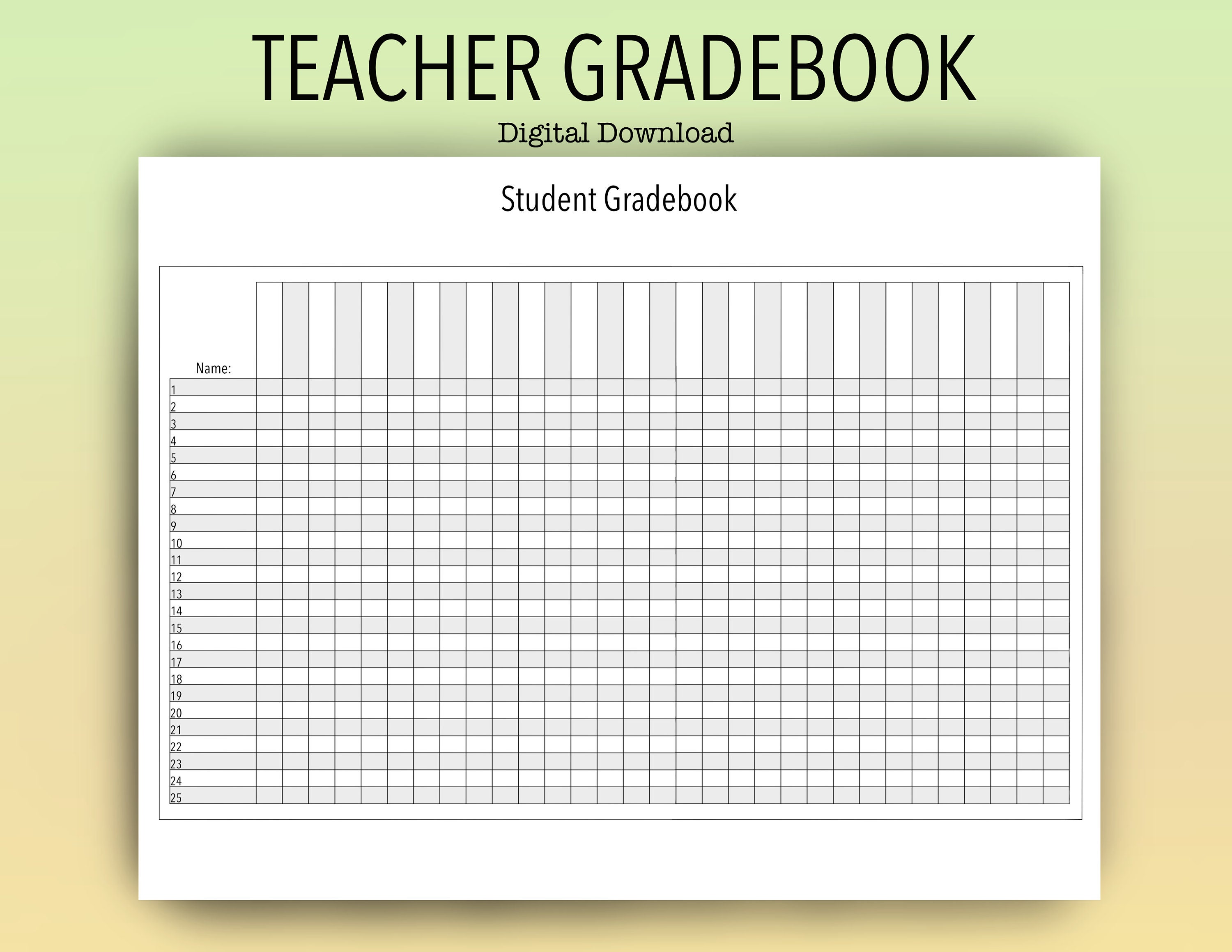 Printable Teacher’s Gradebook / Student Grade Tracker / - Etsy