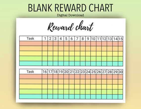Kids Printable Blank Reward Chart / Monthly / Sticker Prize - Etsy