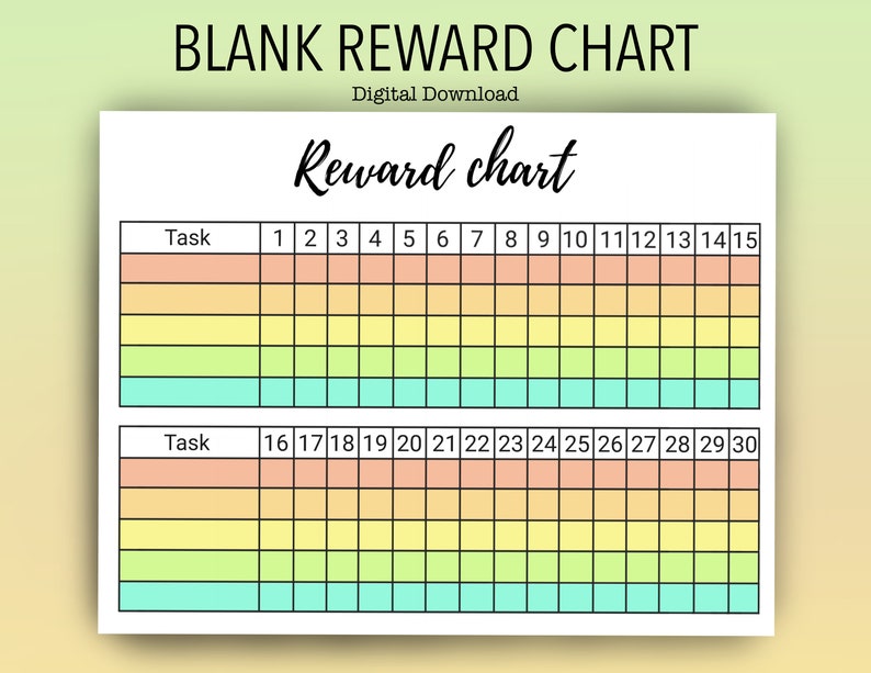 Kids Printable Blank Reward Chart / Monthly / Sticker Prize Chart - Etsy