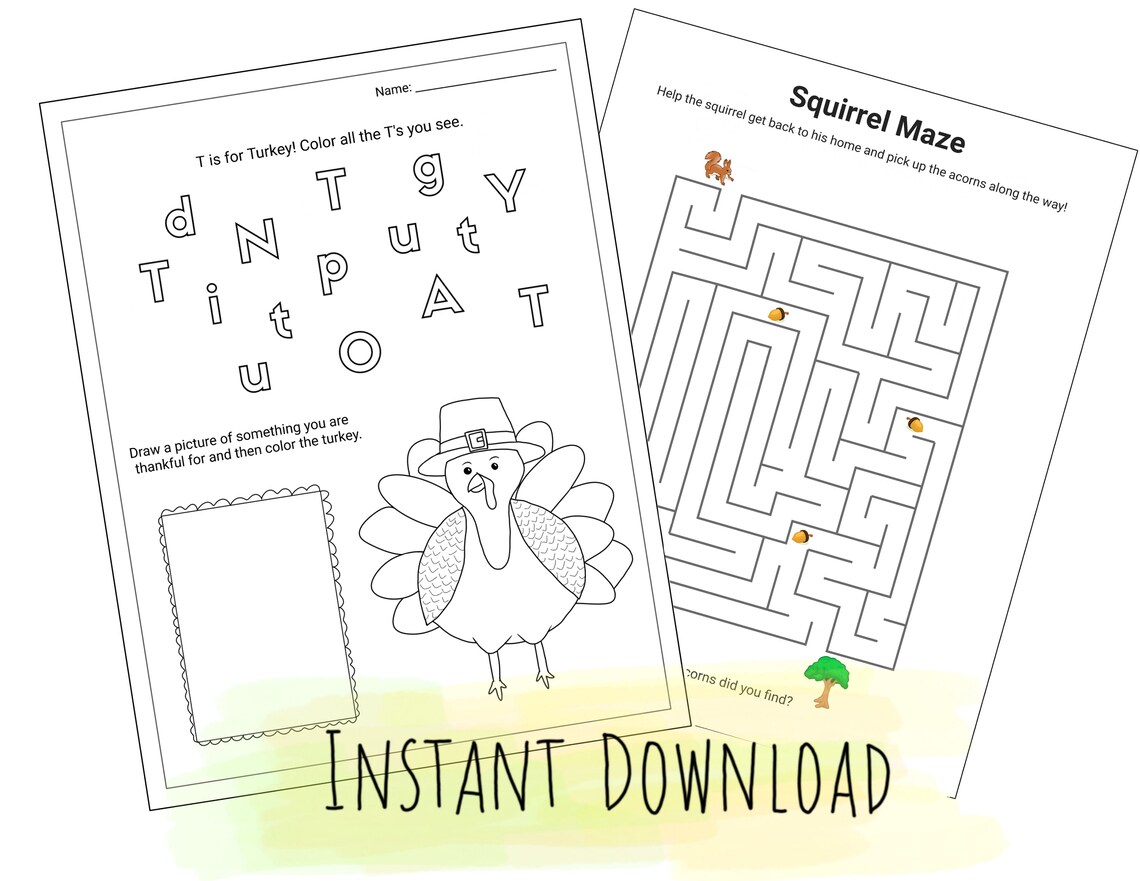 Printable Thanksgiving Activity Pages/ Kids / Set of 4 Fall Worksheets ...