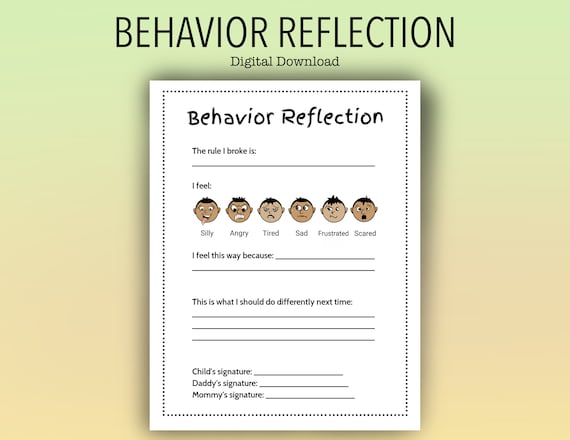 Kids Printable Behavior Reflection / Think Sheet / Instant - Etsy
