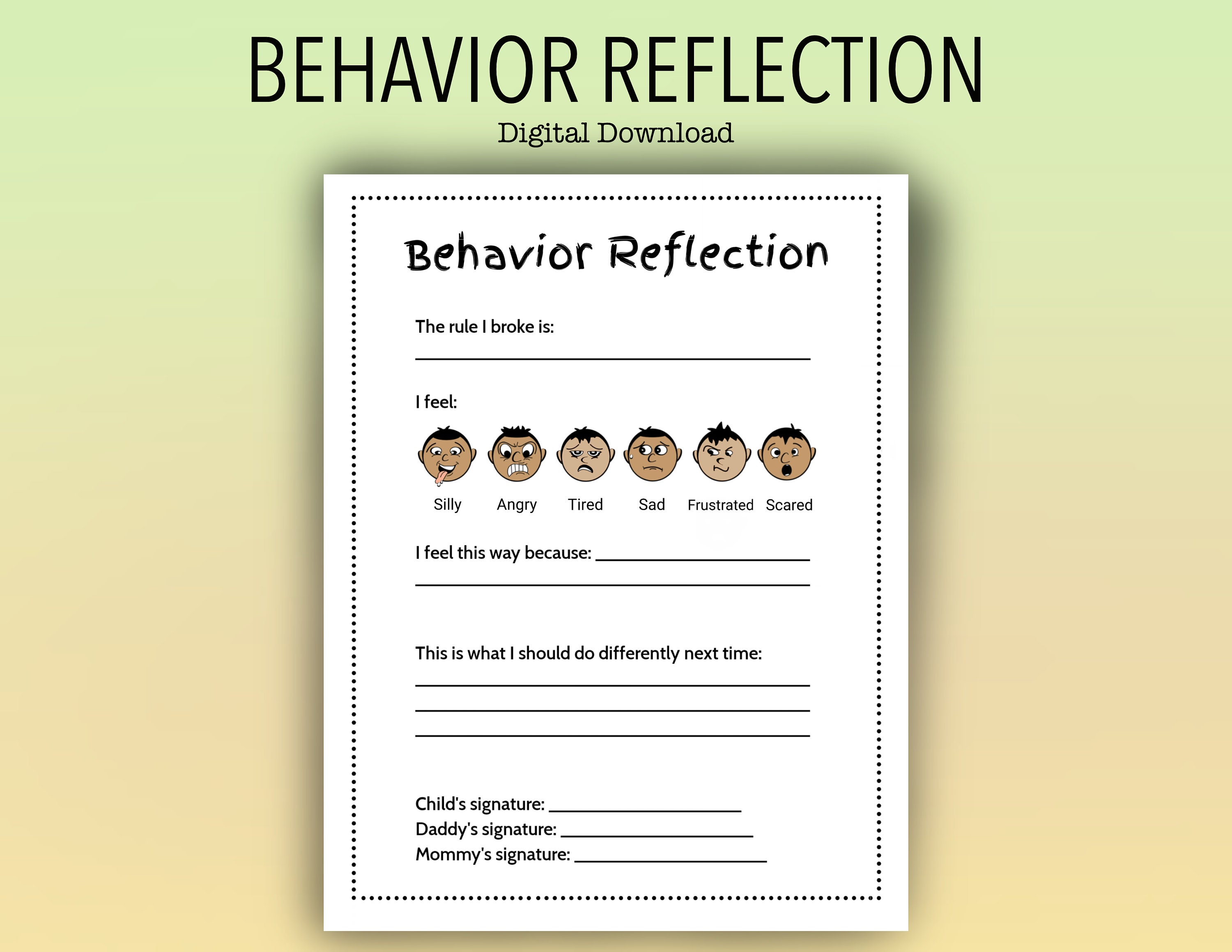 Printable Behavior Think Sheet