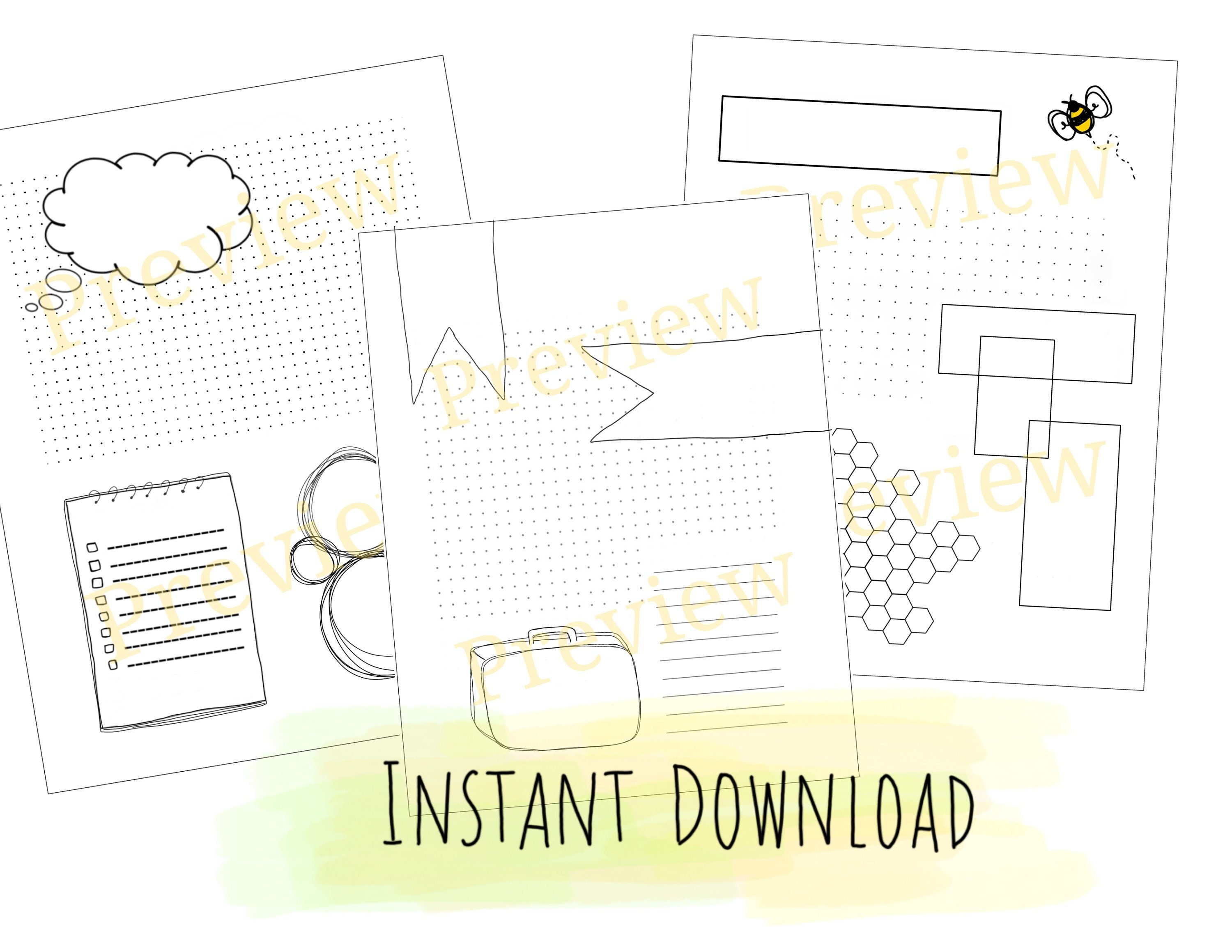 Hand Drawn Printable Blank Bullet Journal Pages / Bundle of 6 - Etsy