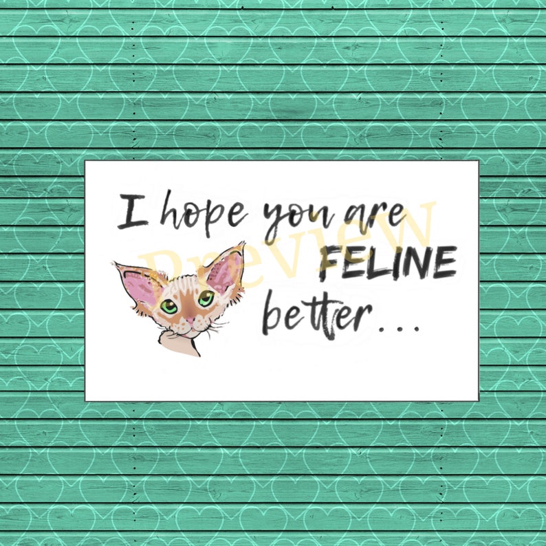 Printable Get Well Card/ Hope You Are Feline Better / Cat /instant ...