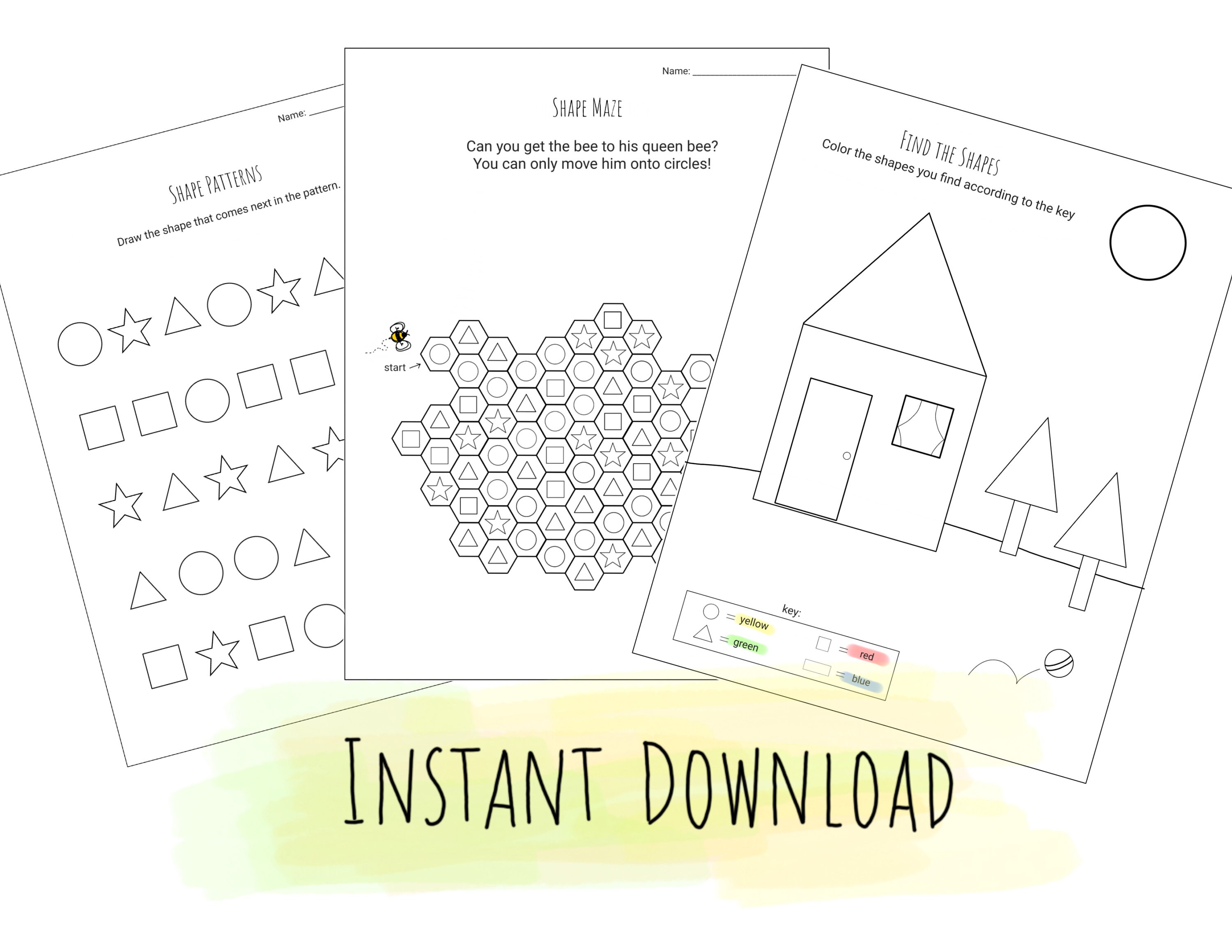 Kids Printable Shape Recognition Worksheets/ Preschoolers Learning ...