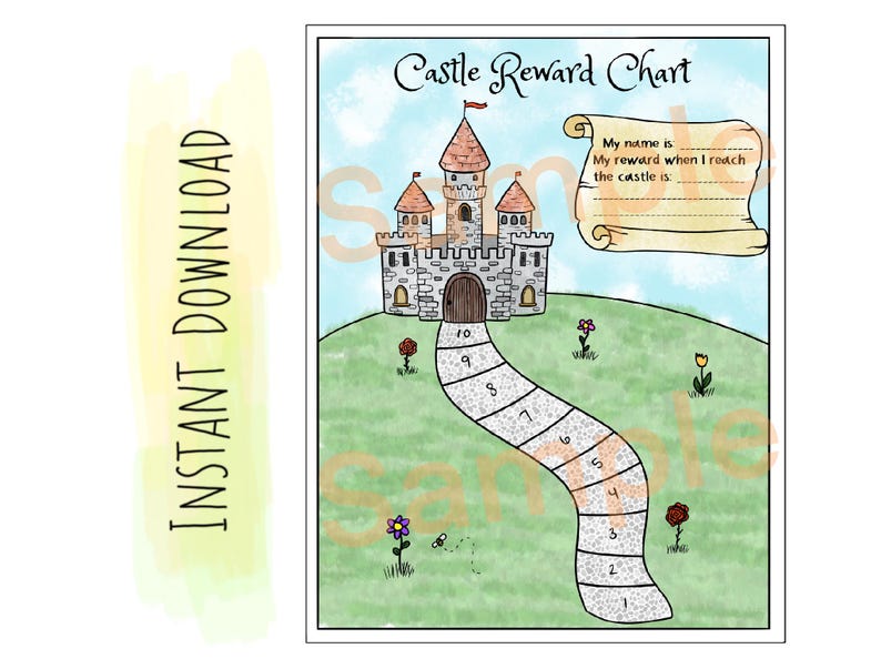 Kids Printable Castle Reward Chart / Full Color / Sticker Prize Chart ...