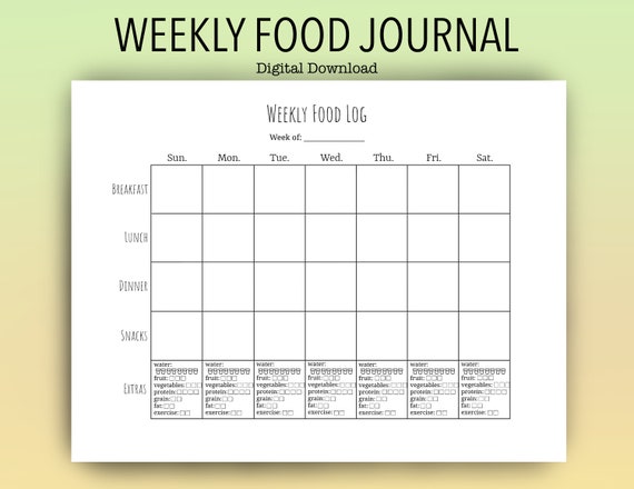 Printable Detailed Weekly Food Log / Meal Journal / Water - Etsy
