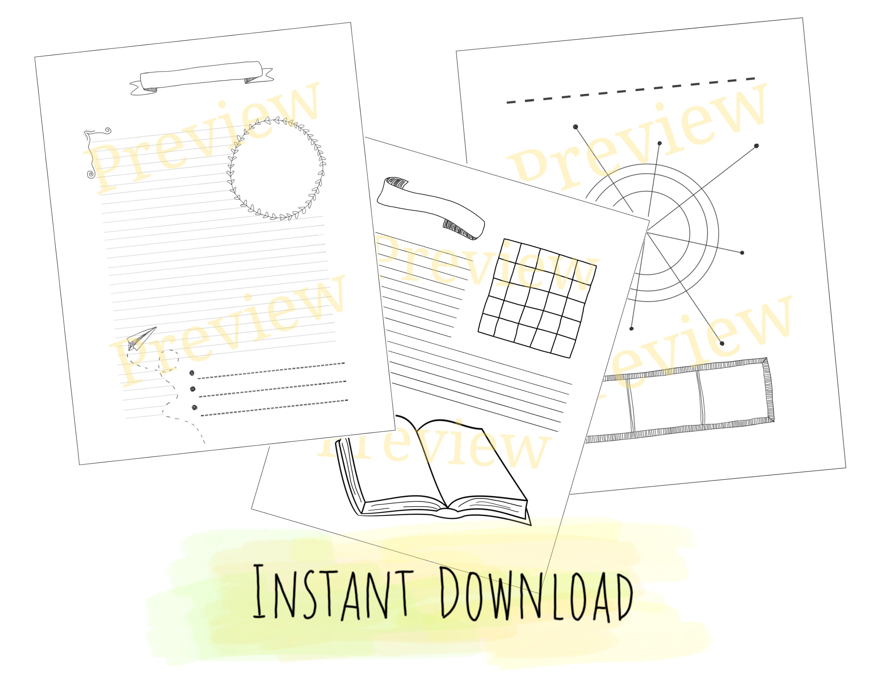 Hand Drawn Printable Blank Bullet Journal Pages / Bundle of 6 - Etsy