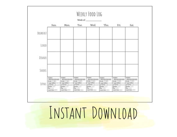 Printable Detailed Weekly Food Log / Meal Journal / Water | Etsy