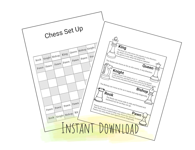 Kids Printable Chess Help Guide/ Chess Set up and How They Move - Etsy