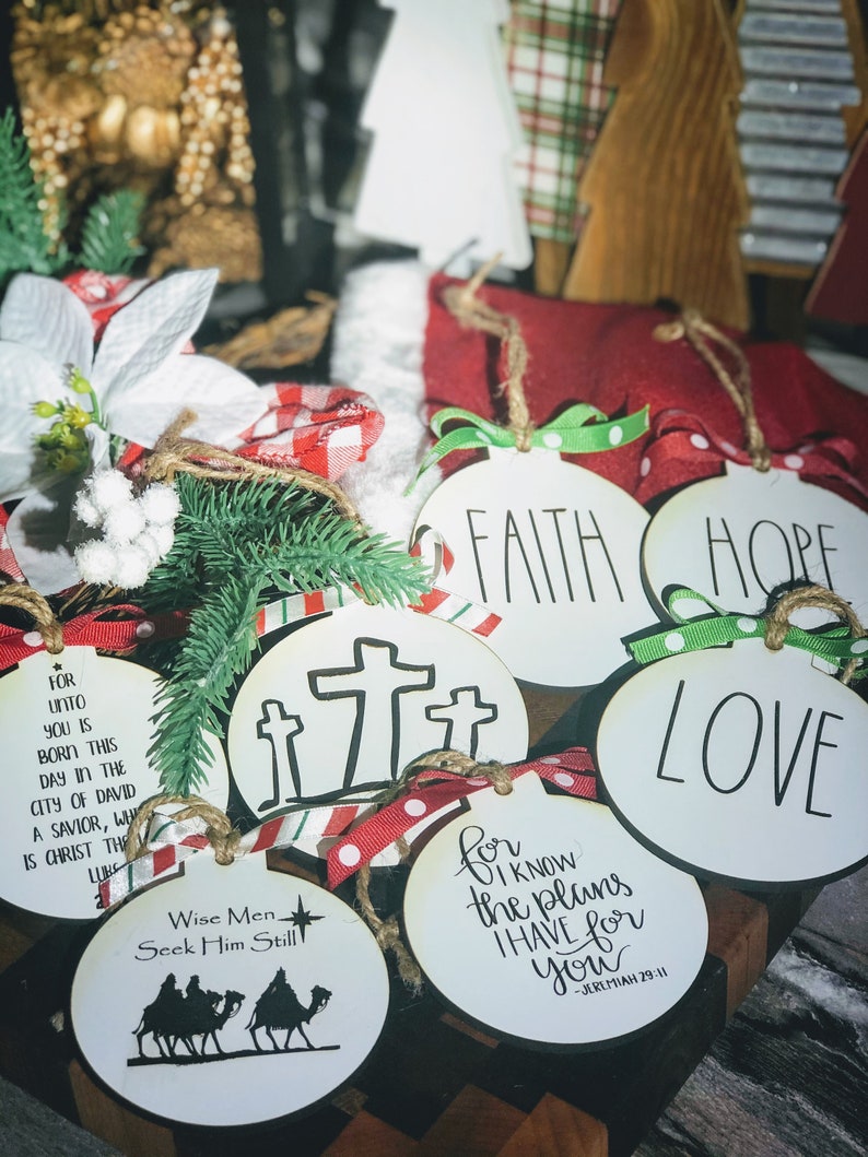 Scripture Christmas Ornaments - Farmhouse - Rustic - Faith, Hope and ...