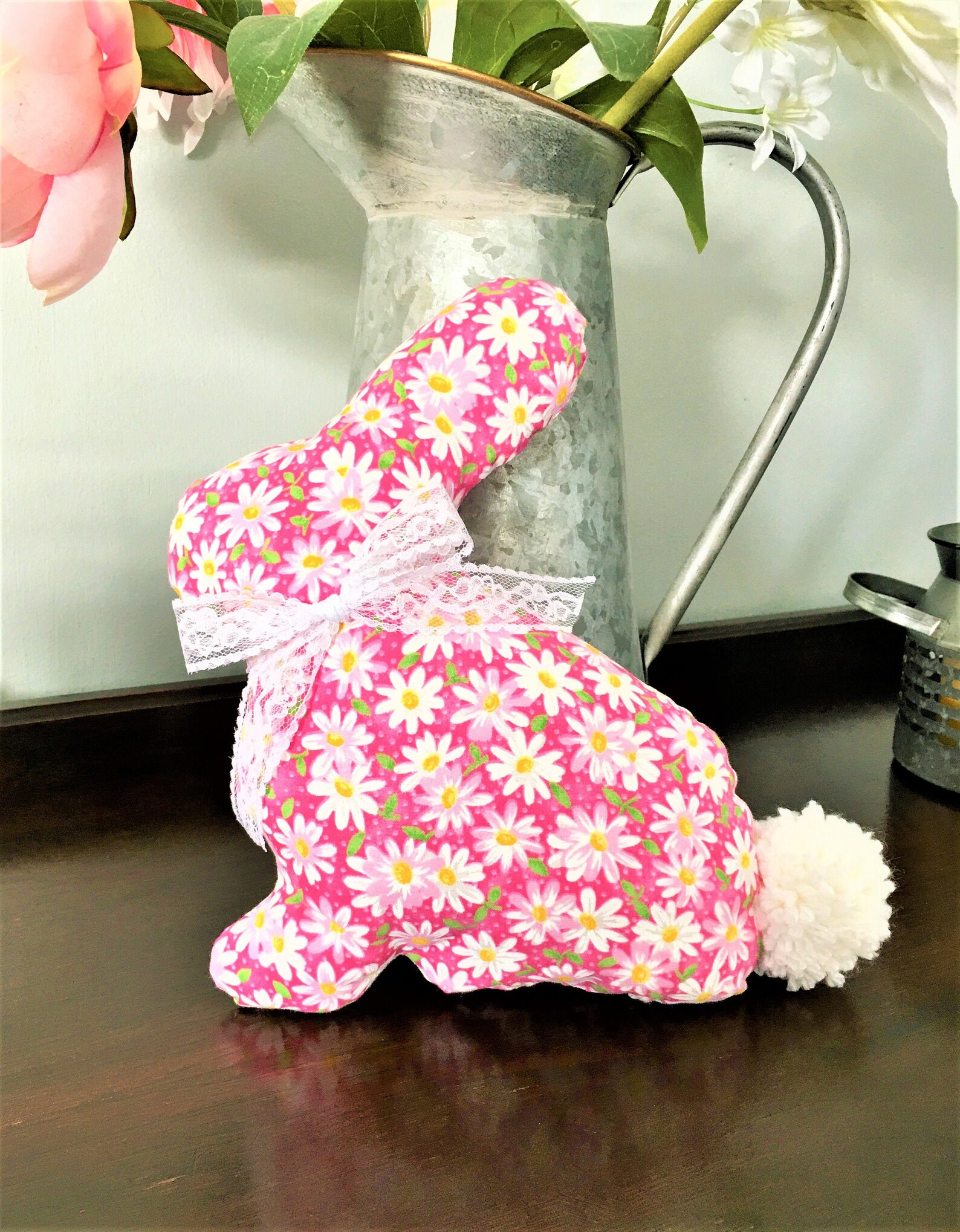 Pink Daisy Bunny Fabric Easter Bunny Farmhouse Style Bunny - Etsy