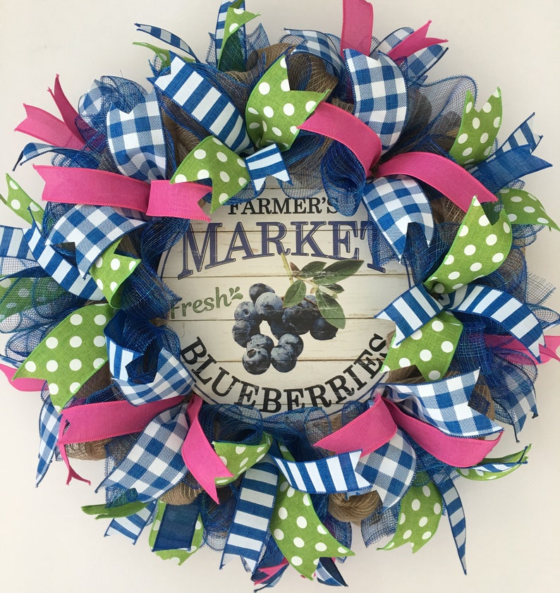 Summer Blueberry Wreath Farm Fresh Blueberries Sign | Etsy