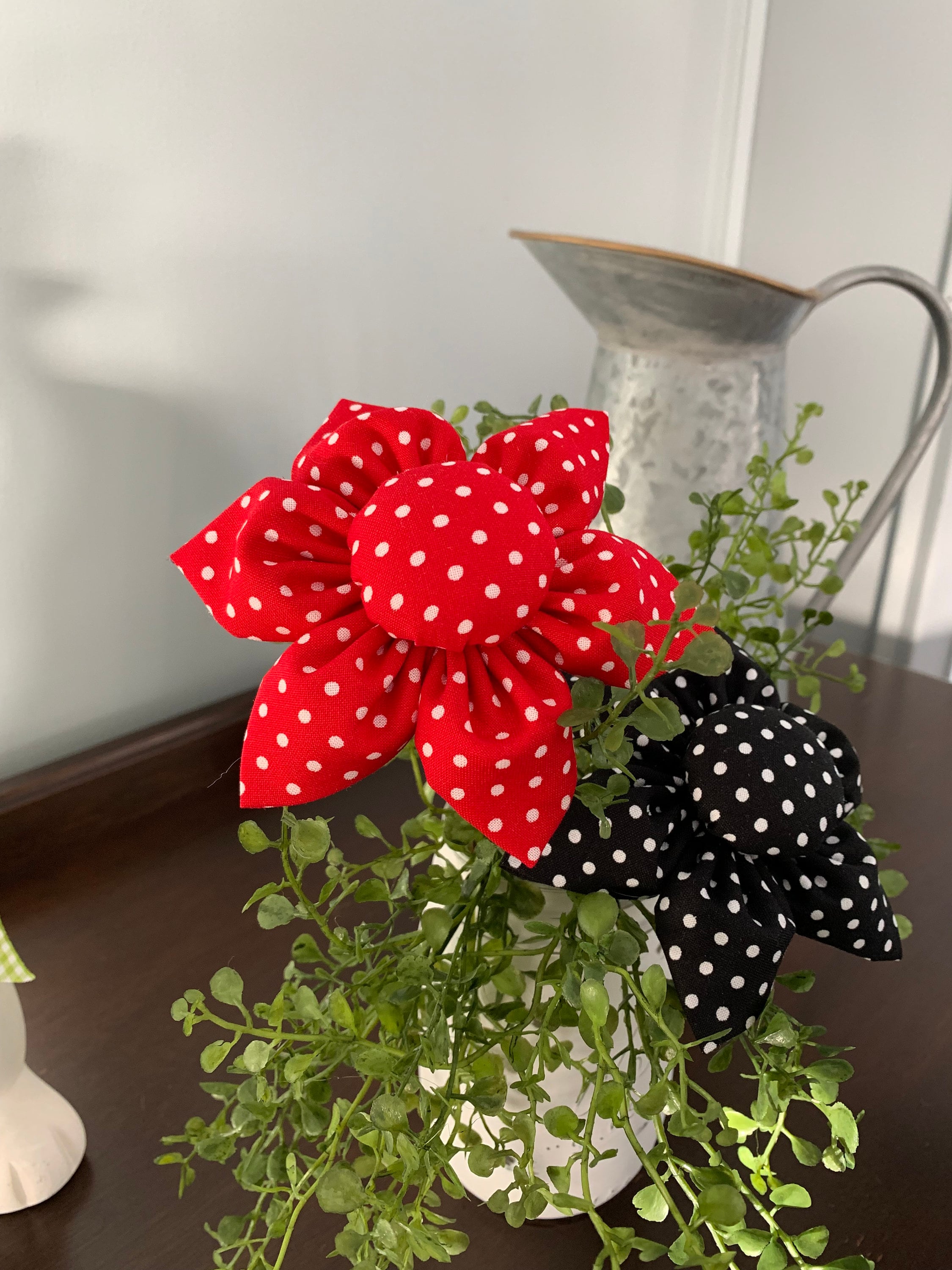 Polka Dot Fabric Flowers: Farmhouse Spring Decor, Wreath Attachment - Etsy