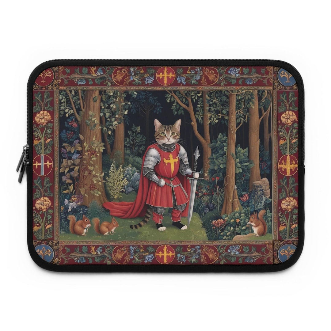 Medieval Cat Knight Laptop Sleeve: Whimsical Feline Art - Etsy