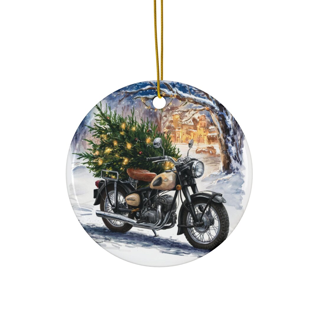 Vintage Motorcycle Christmas Tree Ceramic Ornament, Holiday Decor - Etsy