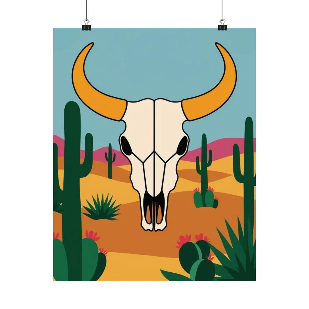 Cattle Skull Cactus Desert Print: Western Boho Wall Art - Etsy