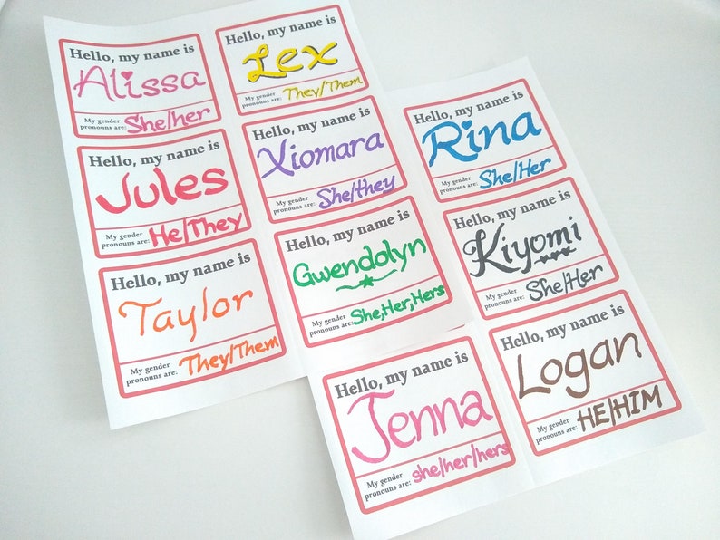 Pronoun Name Tag Stickers - Printable Template Download (3 1/3" X 4 ...