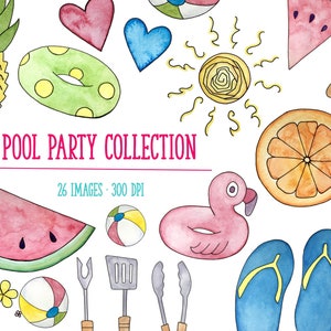 Pool Party Watercolor Clipart - Cute Summer Clipart - Instant Download ...