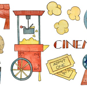 Movie Night Watercolor Clipart - Fun Clipart - Instant Download - Etsy