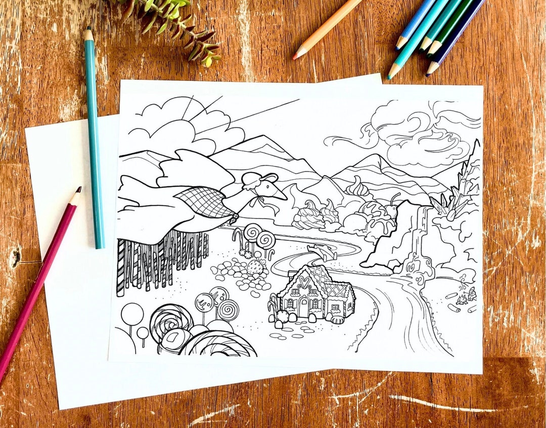 Mother Goose in Candy Land - Printable Adult Coloring Page - Digital ...