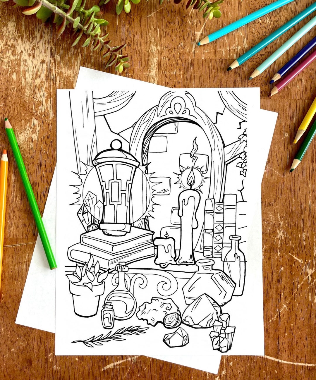 The Wizard's Study - Printable Adult Coloring Page - Digital Download ...