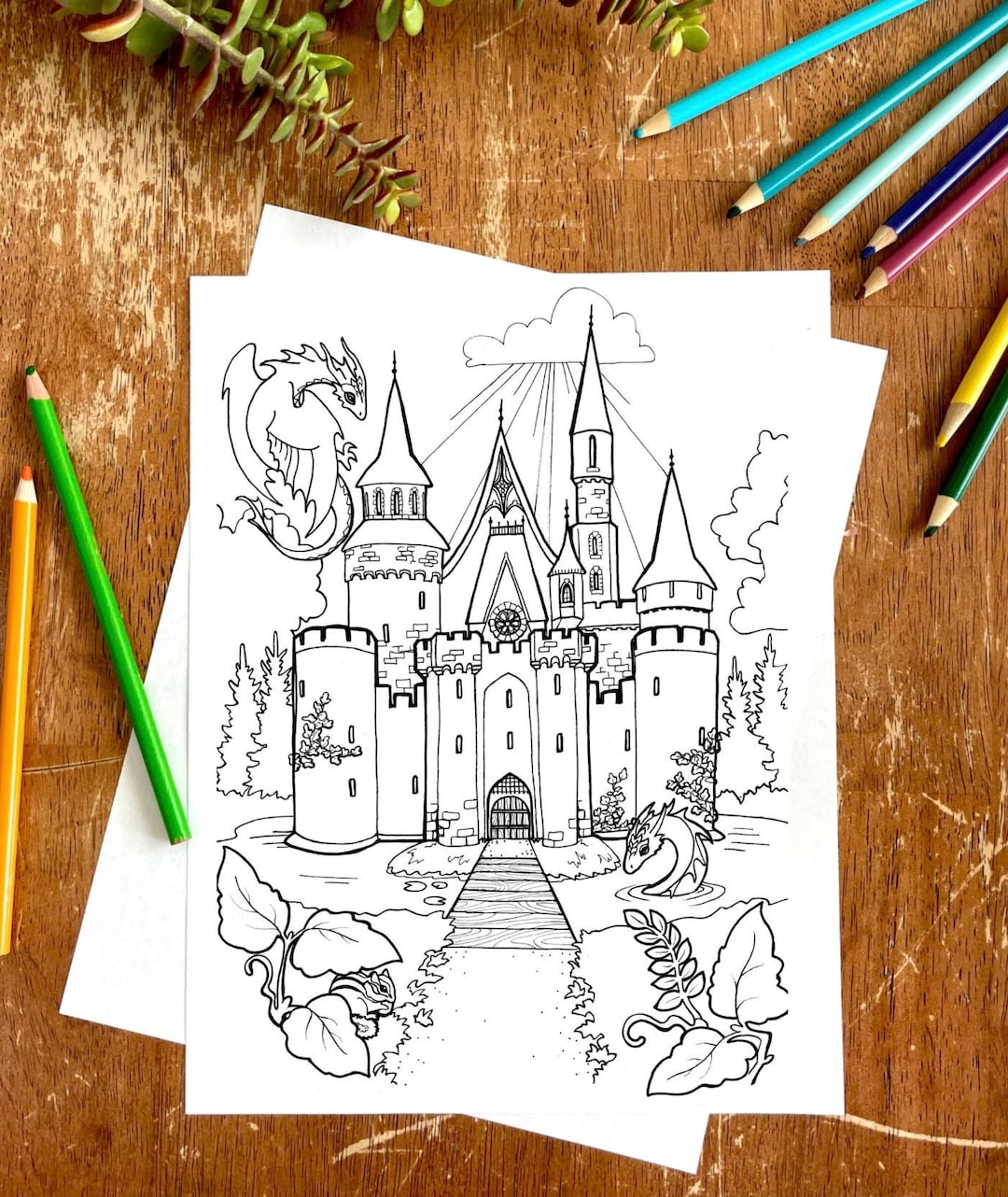 Dragon Castle - Printable Adult Coloring Page - Digital Download - Etsy