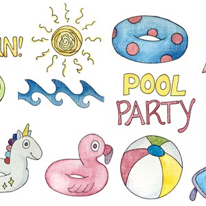 Pool Party Watercolor Clipart - Cute Summer Clipart - Instant Download ...