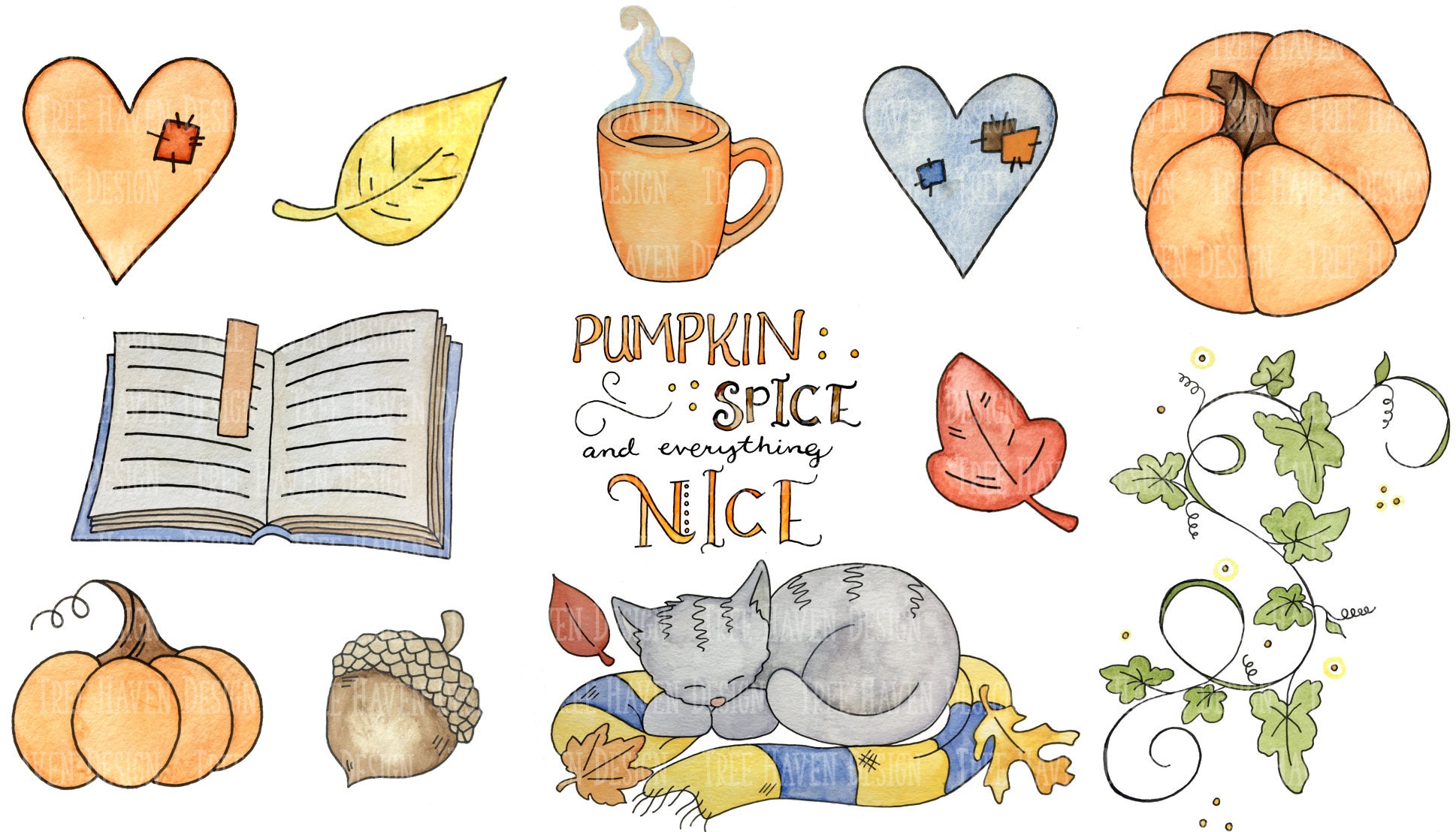 Fantastic Fall Watercolor Clipart - Cute Autumn Clipart - Instant ...