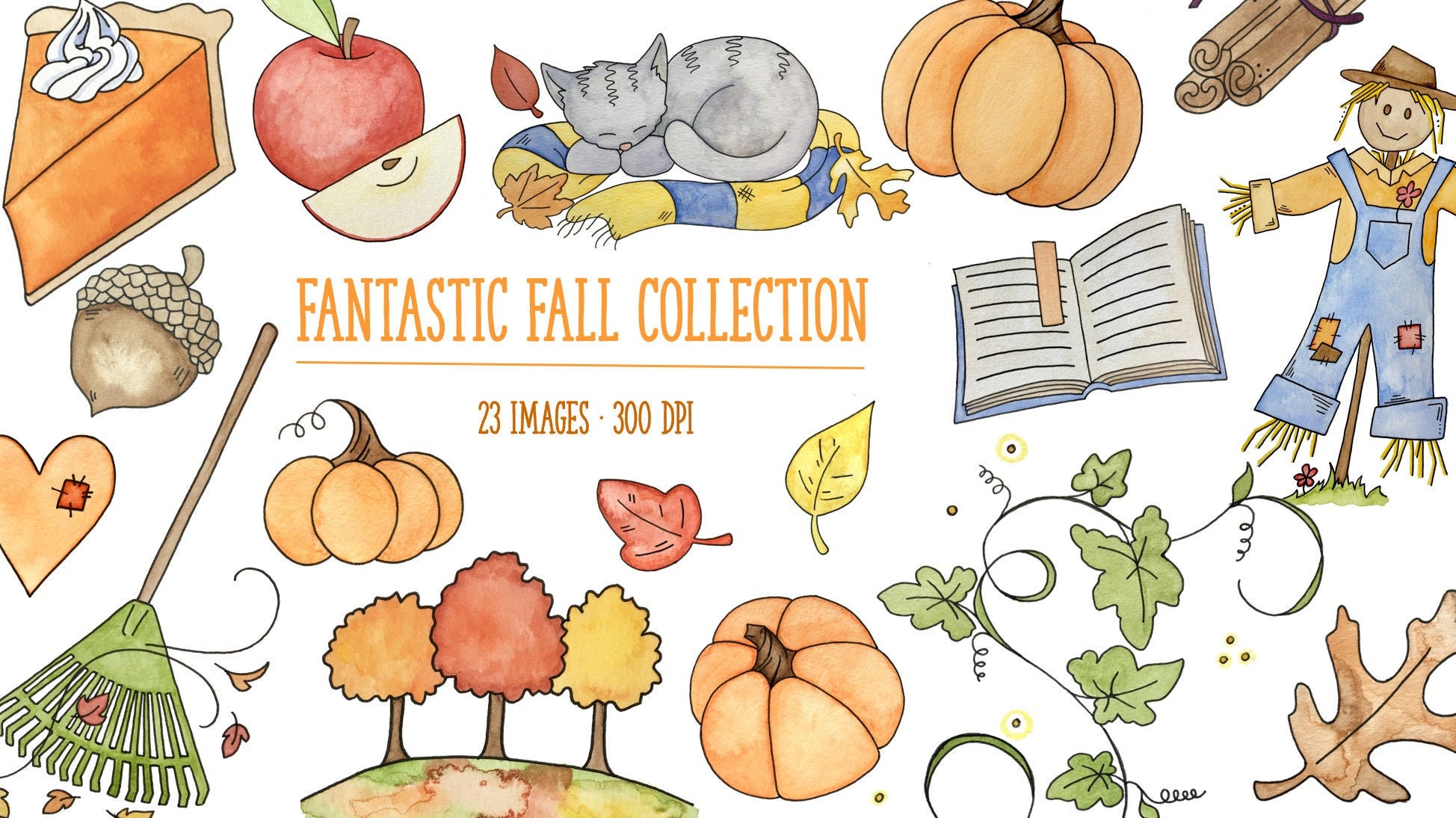 Fantastic Fall Watercolor Clipart - Cute Autumn Clipart - Instant ...