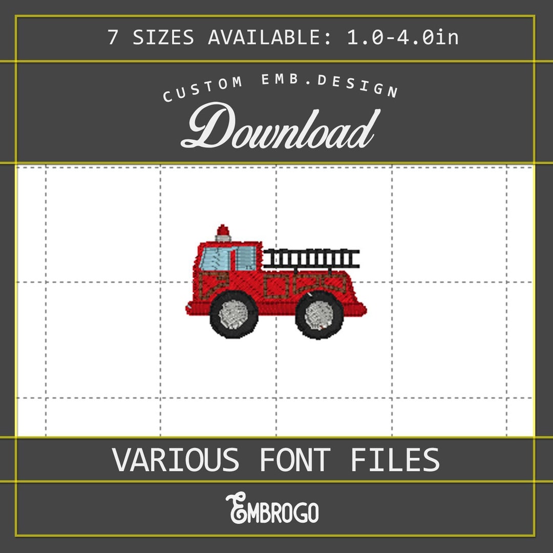 Fire Truck Embroidery Design, Fire Fighter Embroidery Design, Fire ...