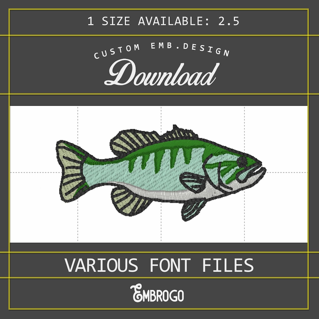 Fish Embroidery Design, Small Mouth Bass Fish Machine Embroidery Design ...