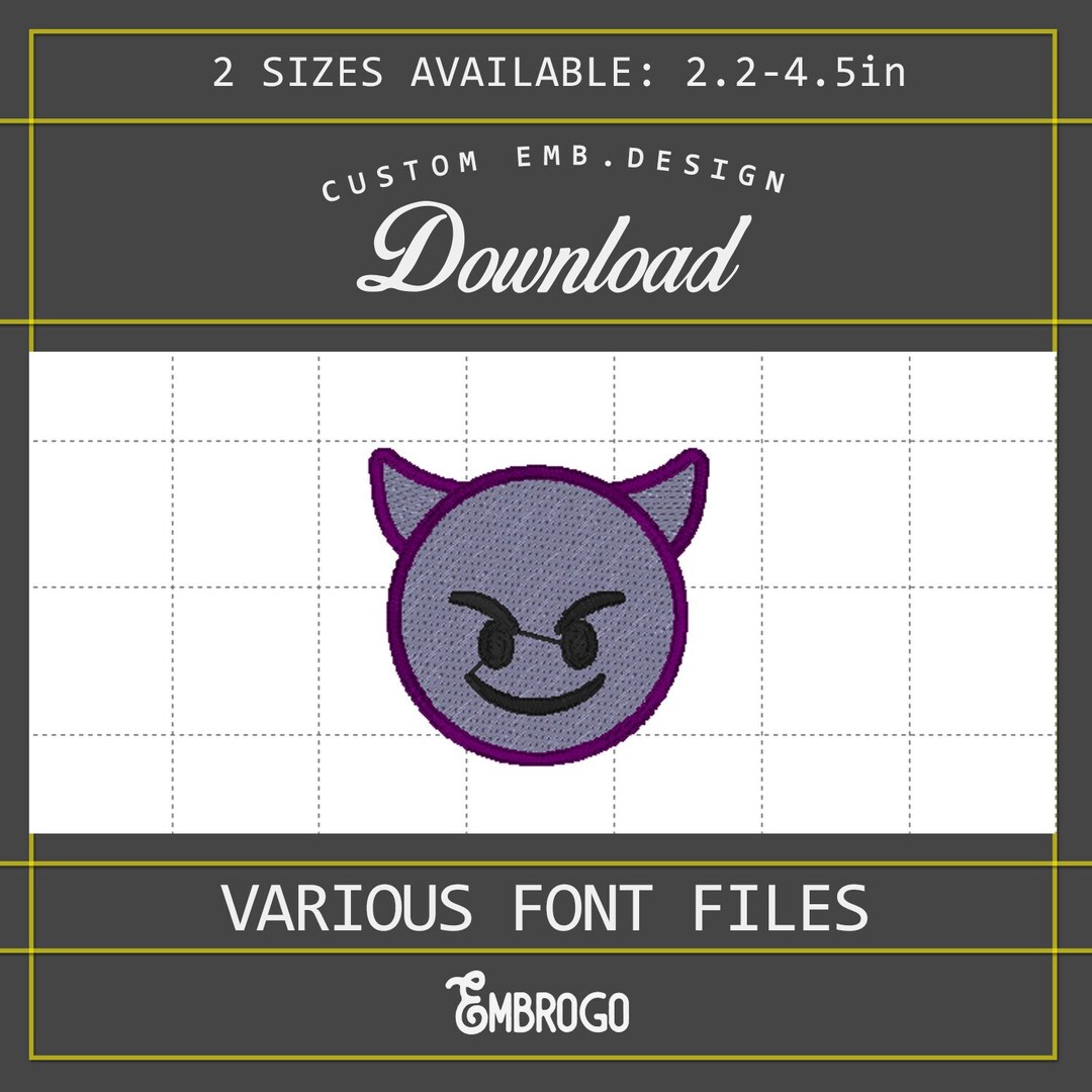 Evil Face Emoji Embroidery Design, Mischievous Face Emoji Embroidery ...