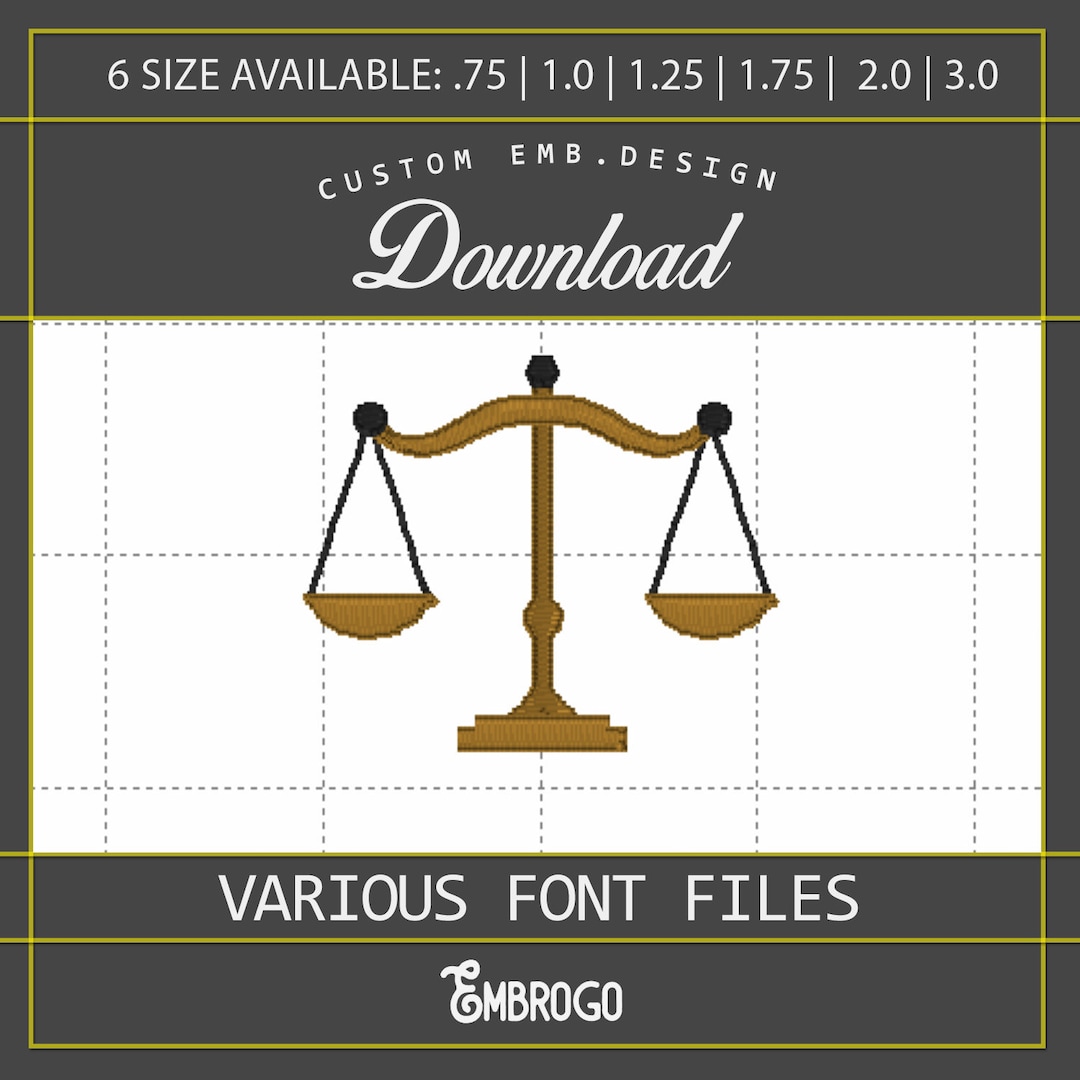 Justice Scale Embroidery Design, Scales of Justice Embroidery Design ...