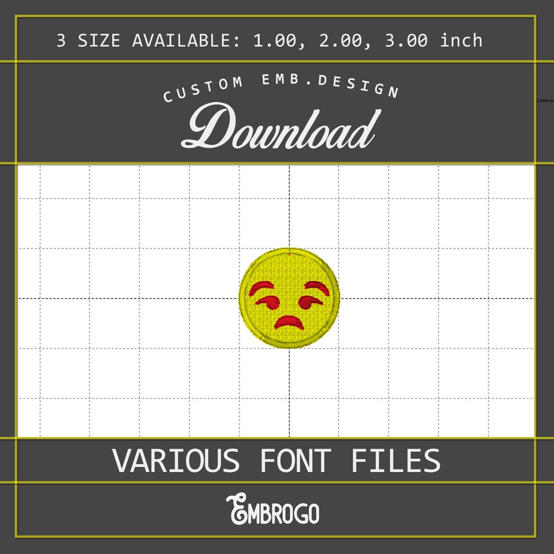 Sad Face Emoji Embroidery Design, Sad Face Emoji Embroidery File, Fun ...