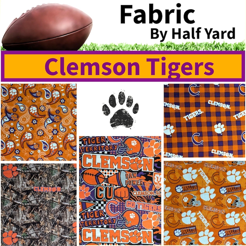 Clemson Tigers - Fabric by the Half Yard for Quilting, Sewing, Crafting ...