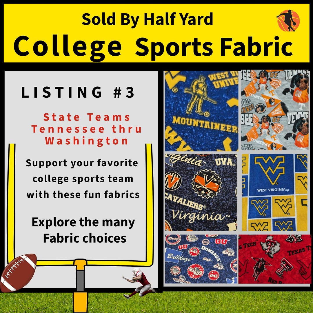 College Team Sports List3 - Fabric by the HALF YARD for Quilting ...